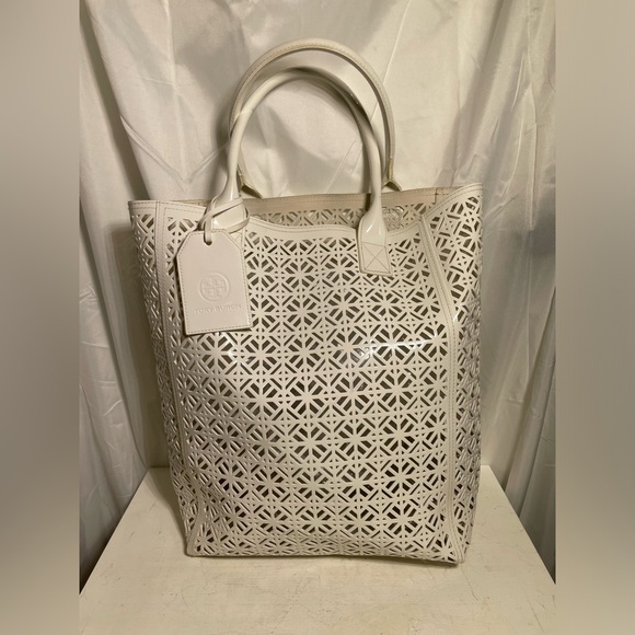 Tory Burch | Bags | Tory Burch Pvc Laser Cut Beach Tote In White | Poshmark